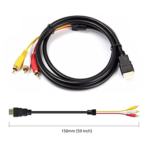 HDMI to RCA Cable 1080P 5ft HDMI Male to 3-RCA Video Audio AV Cable Connector Adapter One-Way Transmitter for TV HDTV DVD