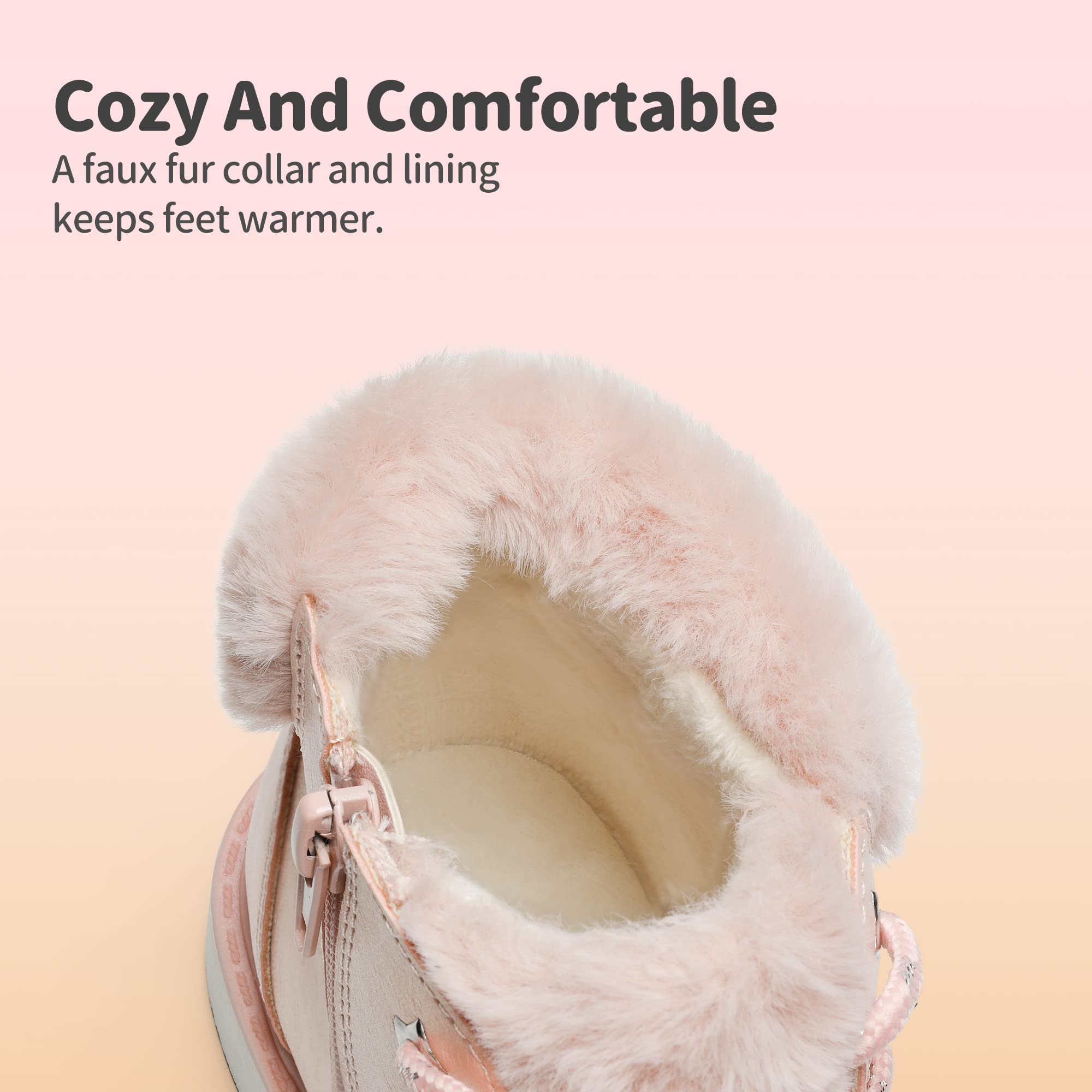 DREAM PAIRS Girls Kids Side Zipper Lace up Faux Fur Ankle Boots,Size 12 Little Kid,Pink/PU,SDBO213K