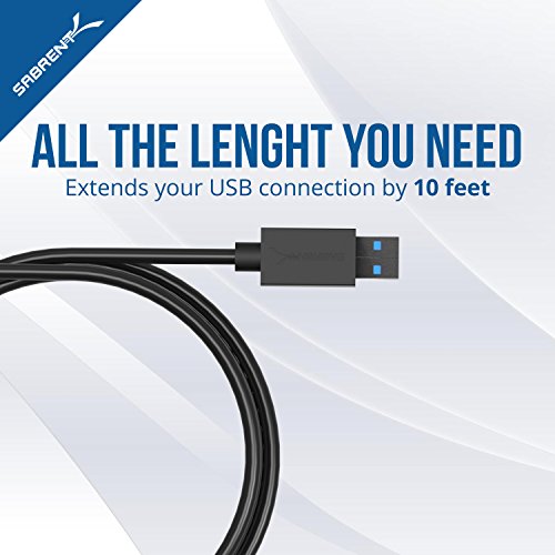 SABRENT USB 3.0 Extension Cable 22AWG A Male to A Female [Black] 10 Feet for Data Transfer/Charging (CB-3010)