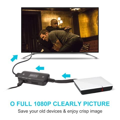 BD&M RCA to HDMI Converter, Composite to HDMI Adapter, Male AV to HDMI Converter Support 1080P PAL/NTSC Compatible with PS one, PS2, PS3, STB, Xbox, VHS, VCR, Blue-Ray DVD Players