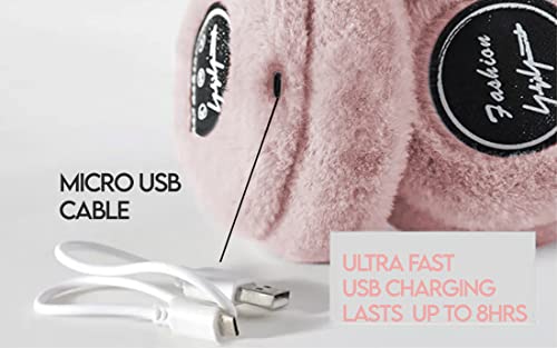 Acuvar Wireless Bluetooth 5.0 Rechargeable Over The Ear Headphone Earmuffs with Extra Soft and Warm Fabric, Microphone, Powerful Surround Stereo Bass and Passive Noise Cancelling (Pink)