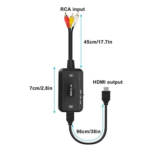 BD&M RCA to HDMI Converter, Composite to HDMI Adapter, Male AV to HDMI Converter Support 1080P PAL/NTSC Compatible with PS one, PS2, PS3, STB, Xbox, VHS, VCR, Blue-Ray DVD Players