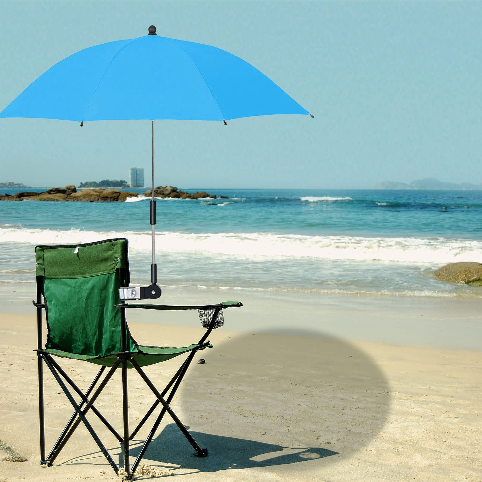 RENXR Chair Umbrella with Clamp, Universal Adjustable Beach Chair Umbrella UV Protection Sunshade Umbrella for Strollers Wheelchairs Patio Chairs, Pink, 21.7 inch