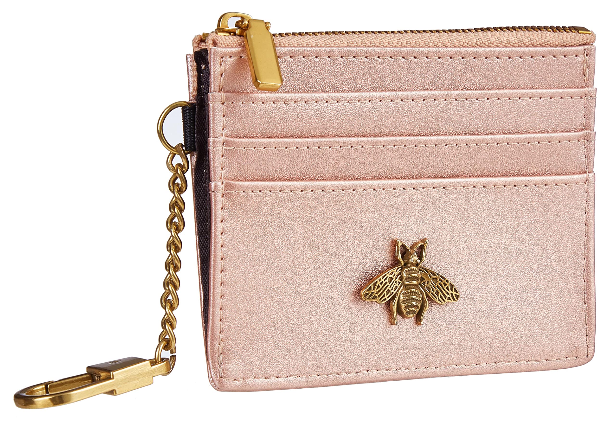 SEAVILIA Card Holder Keychain Wallet for Women with ID Window RFID Coin Purse Bee Gifts Slim Minimalist Small Wallet