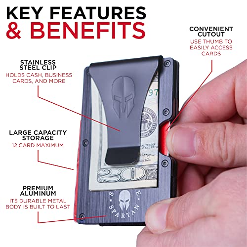 SAVAGE SPARTAN Tactical Wallet | Slim Minimalist RFID Blocking Aluminum Metal Credit Card Holder With Money Clip for Men (Black)