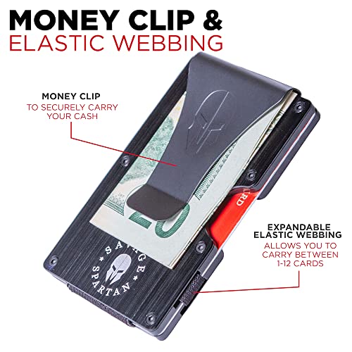 SAVAGE SPARTAN Tactical Wallet | Slim Minimalist RFID Blocking Aluminum Metal Credit Card Holder With Money Clip for Men (Black)