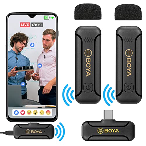 BOYA Wireless Dual Lavalier Microphones for USB Type-C Android iPhone 13, BY-WM3T2 U2 Handheld Mic System for Recording, Live Stream, YouTube, TikTok, Facebook, Noise Reduction Auto-Sync