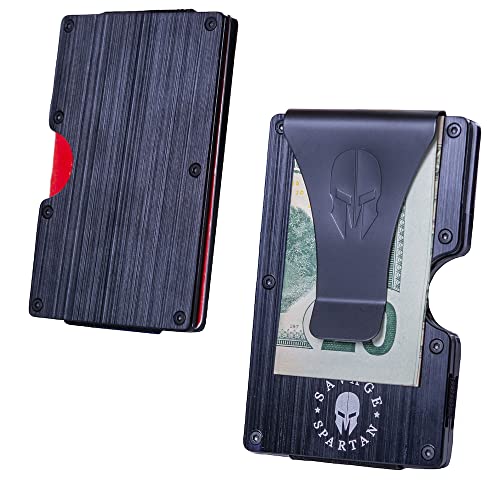 SAVAGE SPARTAN Tactical Wallet | Slim Minimalist RFID Blocking Aluminum Metal Credit Card Holder With Money Clip for Men (Black)