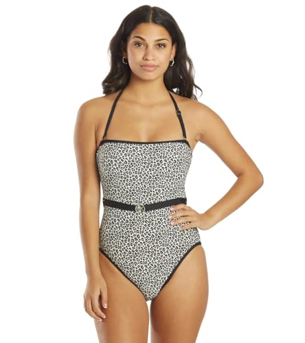 Michael Kors Mini Leopard Belted Bandeau One-Piece Black 6
