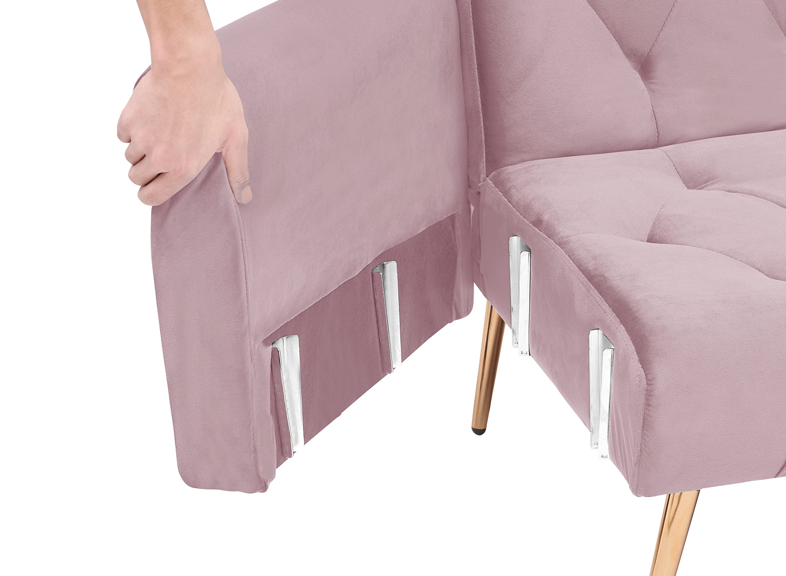Eafurn Comfy Velvet Upholstered Futon Foldable Daybed Bed for Sleep Overs, Convertible Sleeper Loveseat with 2 Pillows, 71" Tufted Sofa & Couches with Golden Metal Legs for Compact Living Space, Pink
