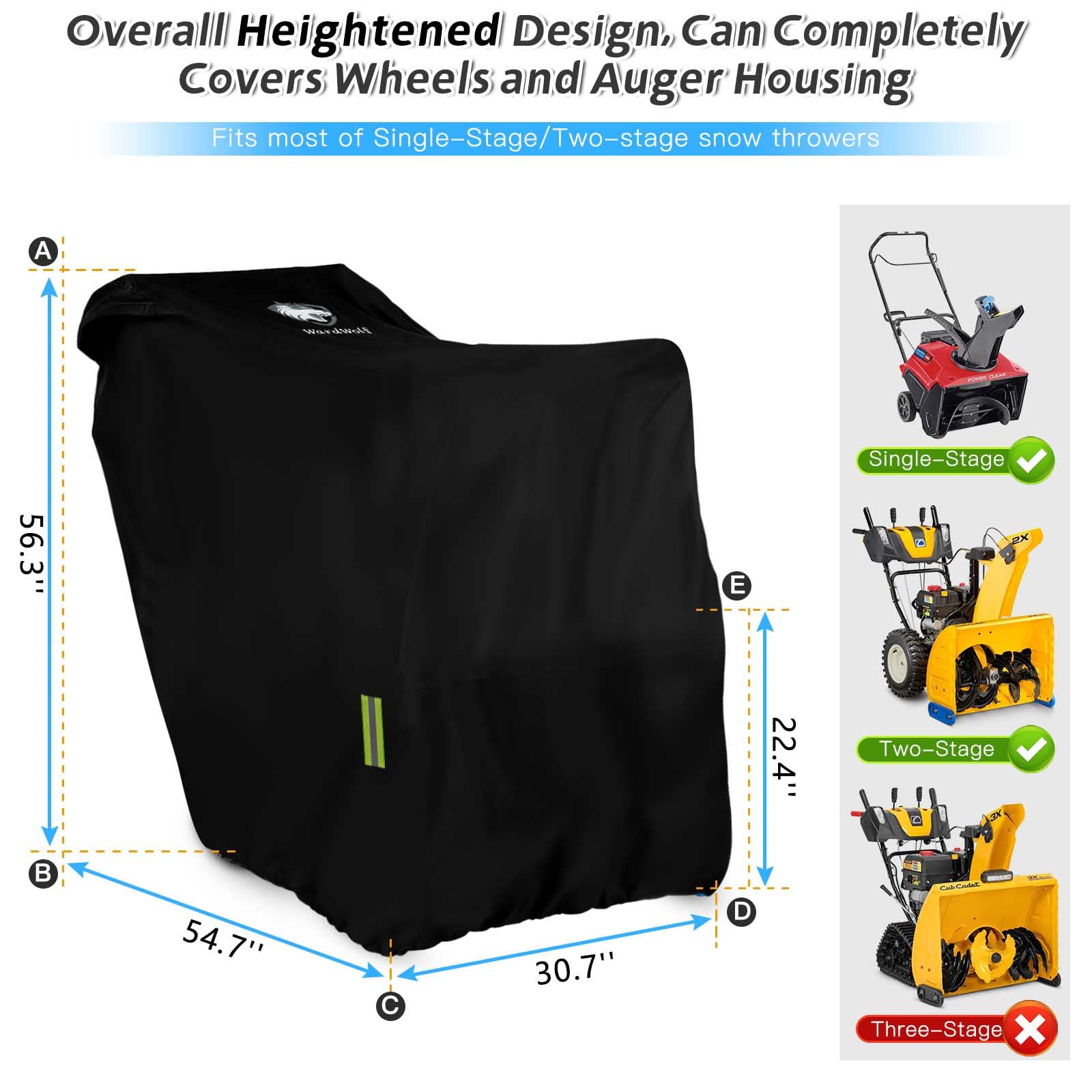 WardWolf Snow Blower Cover, Fit Most Electric Two Stage Snowblowers, 600D Heavy Duty Universal Snow Thrower Cover Waterproof, Windproof, Sunproof with Air Vent and Buckle Strap, Black