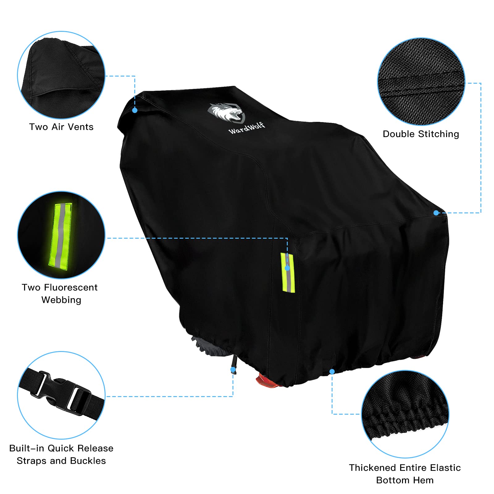 WardWolf Snow Blower Cover, Fit Most Electric Two Stage Snowblowers, 600D Heavy Duty Universal Snow Thrower Cover Waterproof, Windproof, Sunproof with Air Vent and Buckle Strap, Black