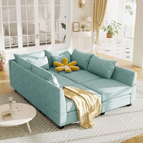 WILLIAMSPACE 115" Sectional Sofa Couch with Storage for Living Room, Modern Corner L-Shaped Sofa 6 Seater Couch, Modular Convertible Sofa Bed with Reversible Chaise for Home Office (Light Green)