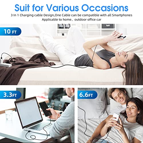 Magnetic Charging Cable, 540° Rotating Magnetic Phone Charger [6-Pack, 3ft/3ft/3ft/6ft/6ft/10ft] 3 in 1 Magnetic Charger Cable Nylon Braided Magnetic USB Cable for iPhone/Micro USB/Type C Device