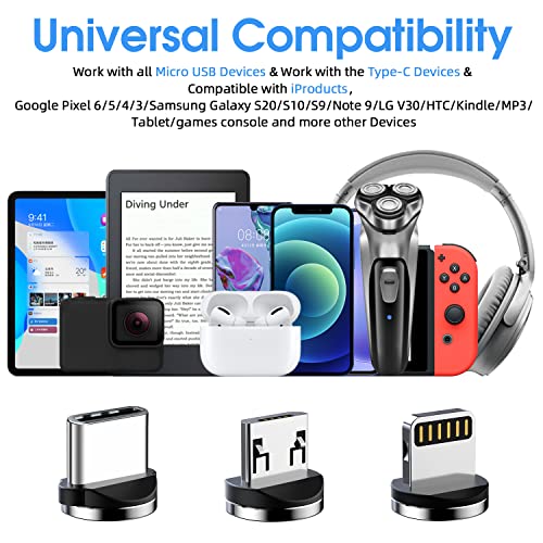 Magnetic Charging Cable, 540° Rotating Magnetic Phone Charger [6-Pack, 3ft/3ft/3ft/6ft/6ft/10ft] 3 in 1 Magnetic Charger Cable Nylon Braided Magnetic USB Cable for iPhone/Micro USB/Type C Device