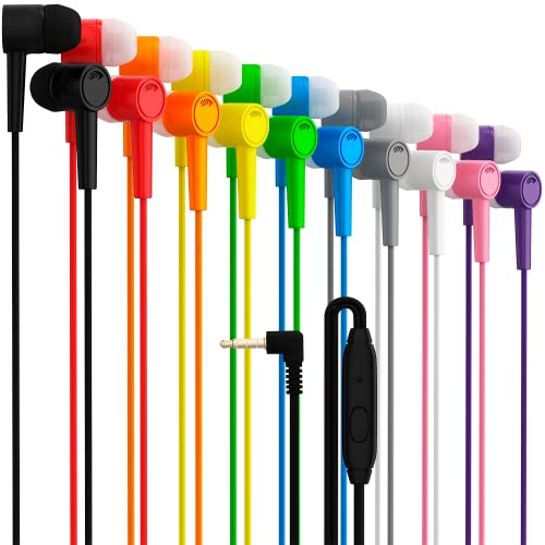 Maeline Bulk Earbuds Headphones with Microphone, Noise Isolating Wired Earphones with Powerful Heavy Bass Stereo, Compatible with Android, iPhone, iPad, Laptops, MP3, Fits 3.5mm - 20 Pack - Multi