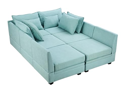 WILLIAMSPACE 115" Sectional Sofa Couch with Storage for Living Room, Modern Corner L-Shaped Sofa 6 Seater Couch, Modular Convertible Sofa Bed with Reversible Chaise for Home Office (Light Green)