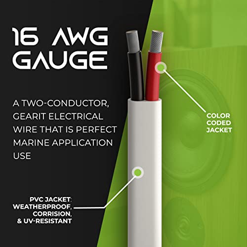 GearIT 16/2 Marine Wire (50 Feet) 16AWG Gauge - Tinned OFC Copper/Marine Grade Speaker Cable/Duplex / 2 Conductors - OFC Oxygen-Free Copper, White 50ft