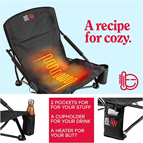 POP The Hot Seat, Heated Lightweight Folding Low Beach Chair, 2 Zipper Pockets, Padded Armrests, Portable with Carry Bag, Perfect for Camping, Beach, Soccer and Lawns. (Battery NOT Included)