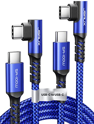 JSAUX USB C to USB C Cable 100W [2-Pack 6.6FT], Right Angle USBC to USBC Cable, 5A Super Fast Charging Type-C to Type-C Cord Compatible with MacBook Pro/iPad Pro/Mini/Air, Samsung Galaxy S23/S22/S21