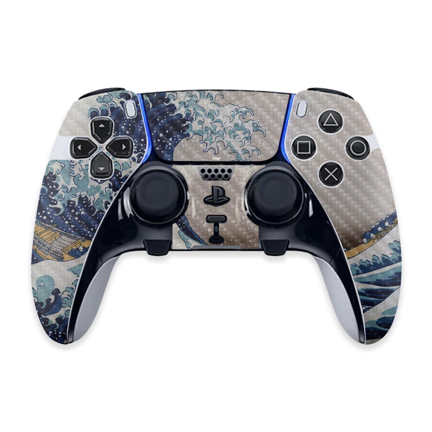 MightySkins Carbon Fiber Skin Compatible with PS5 DualSense Edge Controller - Great Wave of Kanagawa Protective, Durable Textured Carbon Fiber Finish Easy to Apply and Change Styles Made in The USA