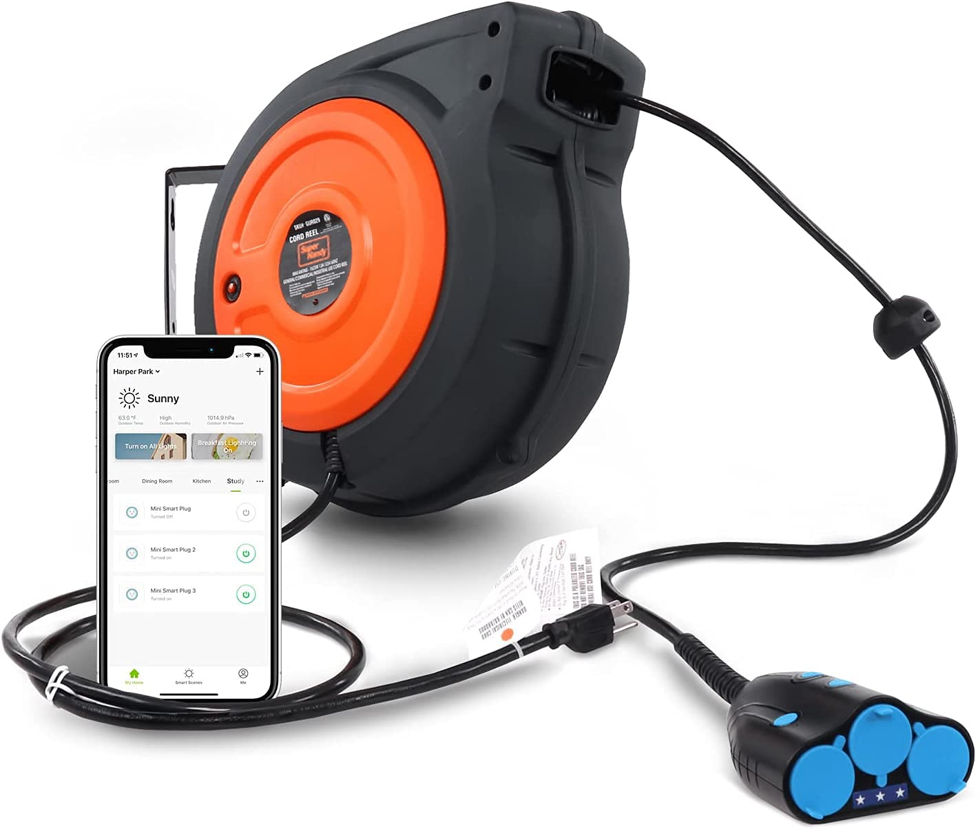 SuperHandy Electric Snow Thrower Walk-Behind Blower 15A 18 x10 Inch & Cord Reel 12AWG x 50' Feet [Bundle Deal]
