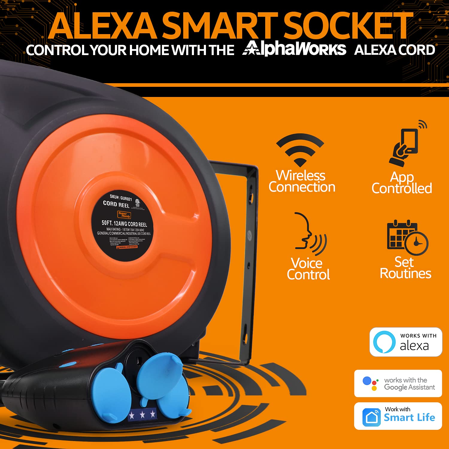 SuperHandy Electric Snow Thrower Walk-Behind Blower 15A 18 x10 Inch & Cord Reel 12AWG x 50' Feet [Bundle Deal]
