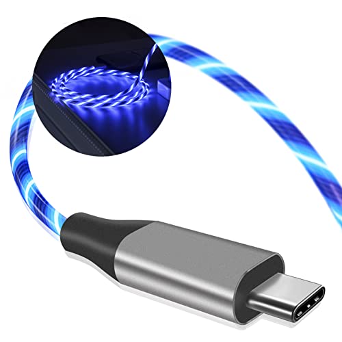 USB C Cable, 3A LED Light Up Fast Charger Charging Cords Type C Cable Compatible with Samsung Galaxy S21 S20 S10 S10E S9 S8 Plus Note 20 10 9 8, LG G8 and More (Blue, 6 ft)