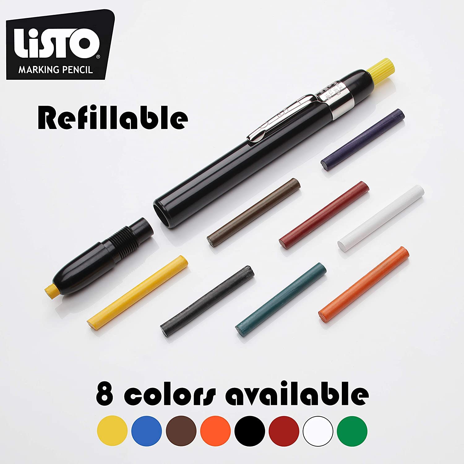 Listo 1620 and 162 Marking Pencils Kit, 12 Pencils, 72 Refill Leads - Orange, Chisel Tip, Firm, Flat End, Ideal for Marking and Writing on Hard Surfaces, Construction Theme, Not Water Resistant