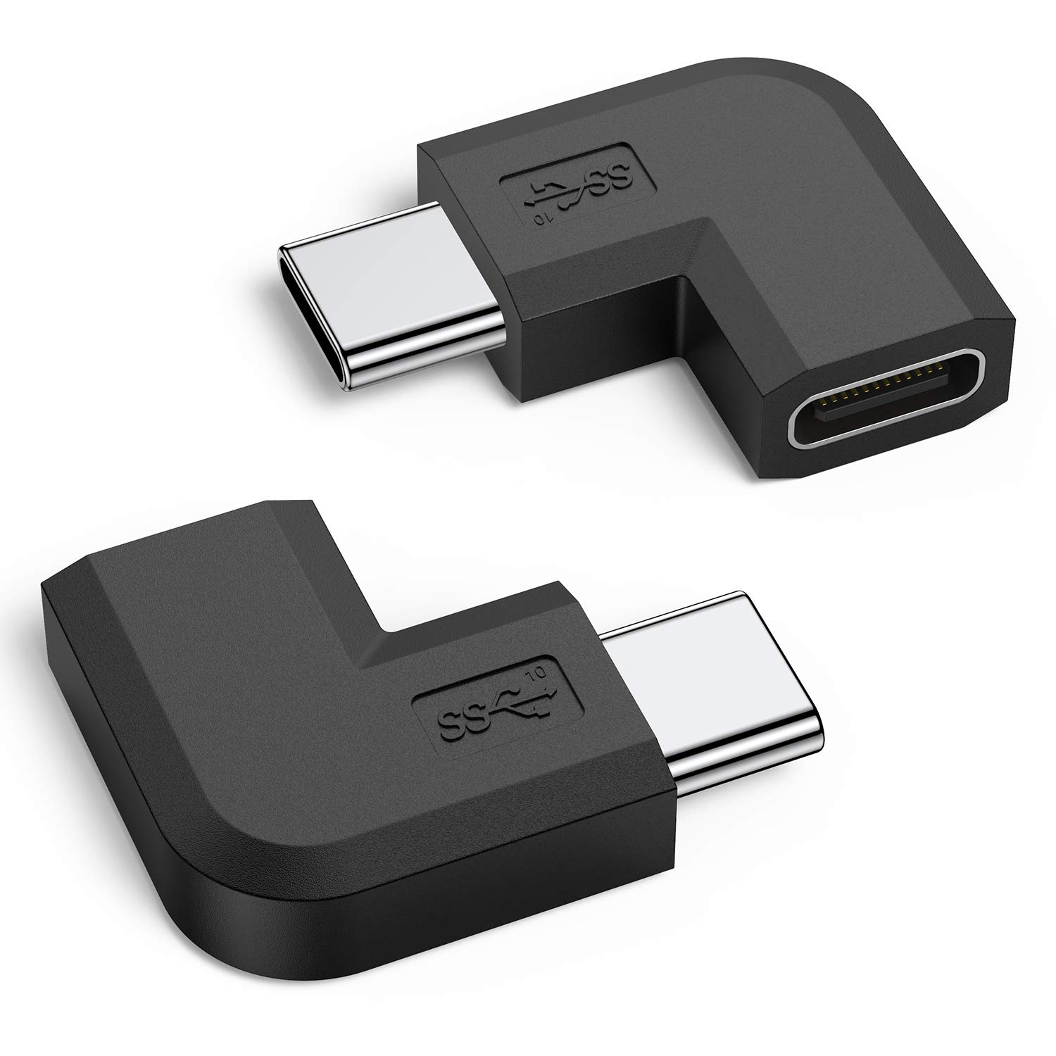 Right Angle USB C Adapter (2 Pack),3.1/10Gbps Right & Left Angled 90 Degree USB Type C Male to Female Extension Connector for MacBook Pro,Nintendo Switch,Laptop,Tablet,Mobile Phone,Oculus Quest Link