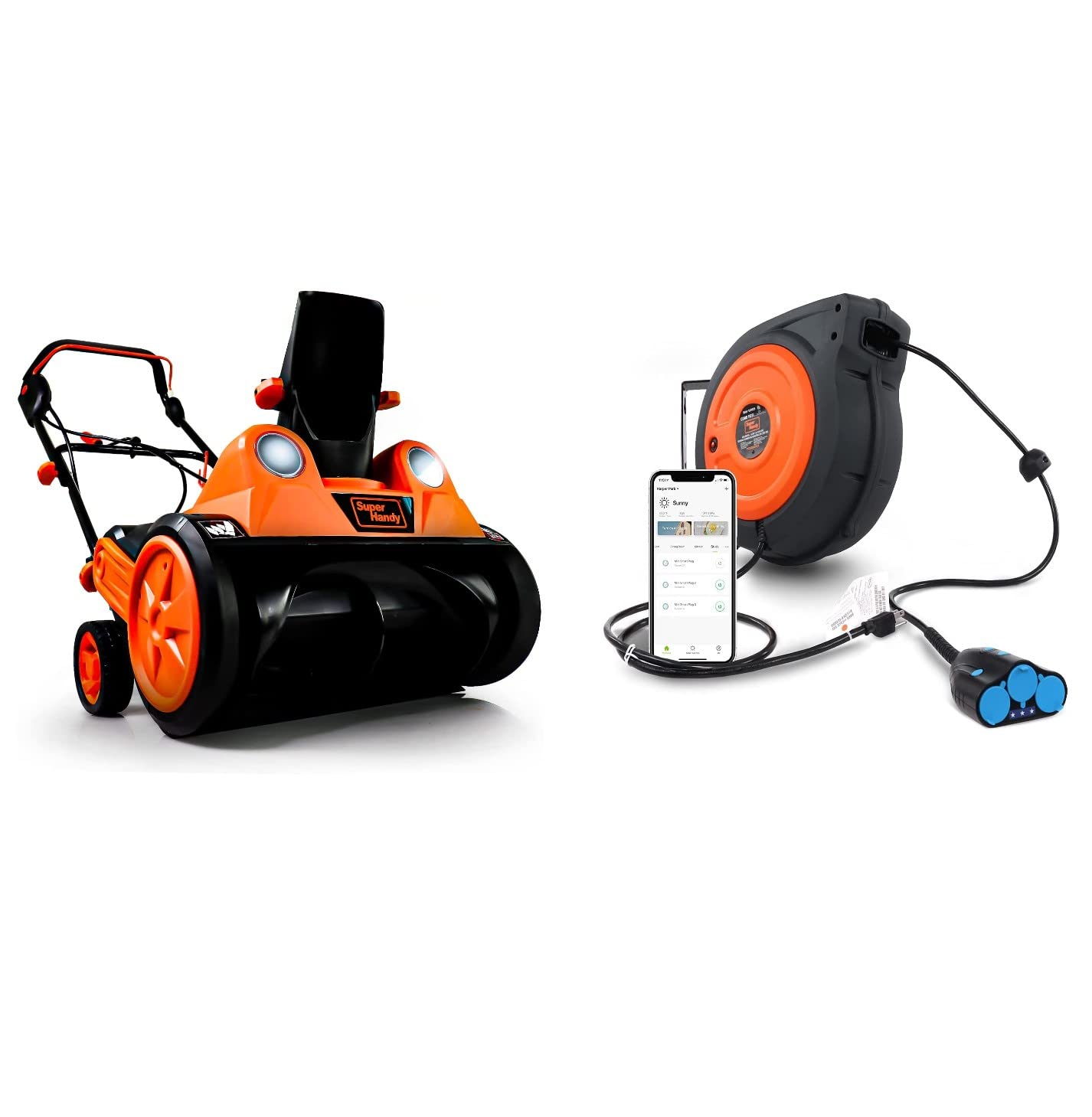 SuperHandy Electric Snow Thrower Walk-Behind Blower 15A 18 x10 Inch & Cord Reel 12AWG x 50' Feet [Bundle Deal]