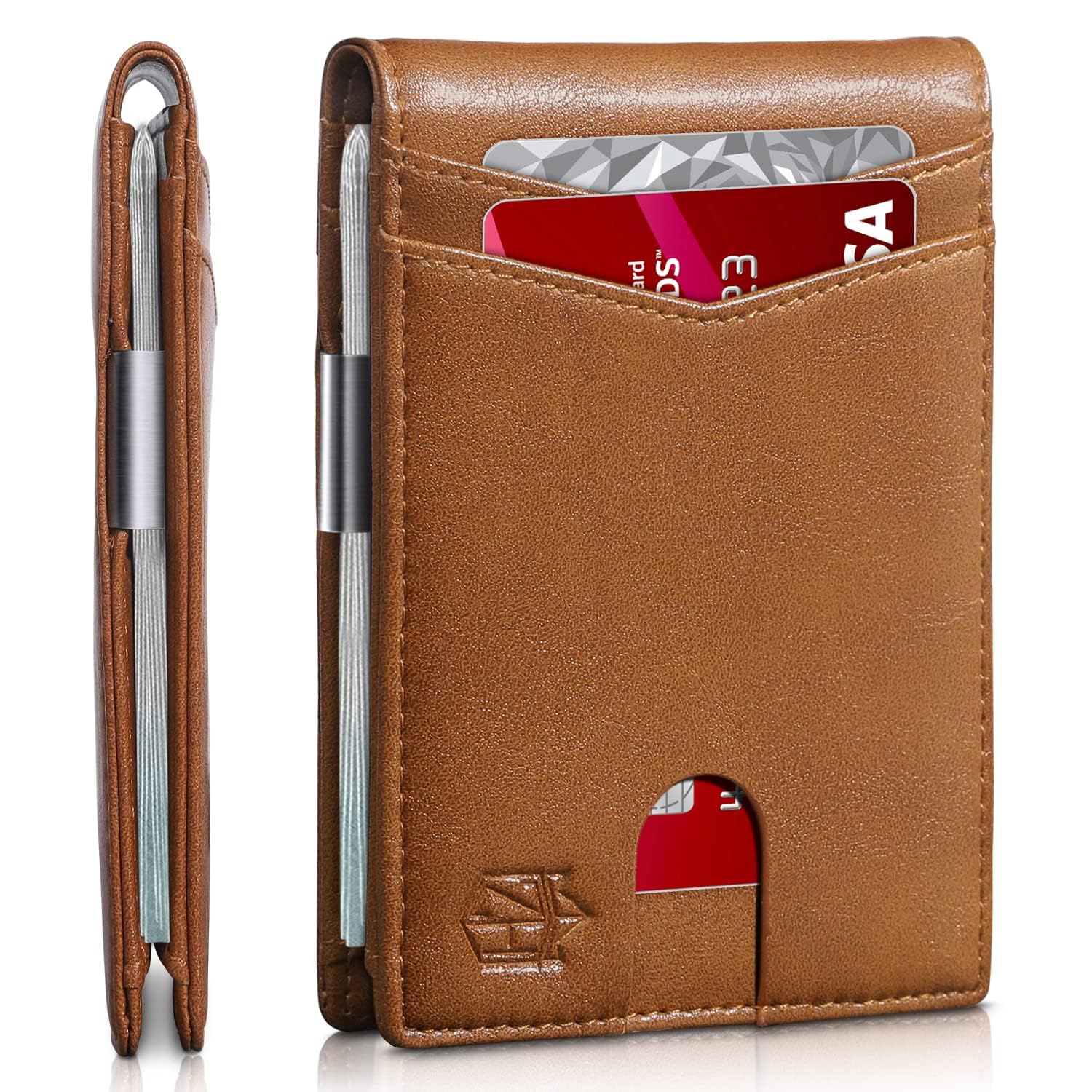 Zitahli Slim Wallet for Men Gifts 12 Card Slots ID Window With Money Clip Minimalist RFID Front Pocket Bifold Leather Small Thin Gift Box Dad Birthday Christmas Regalos Hombres