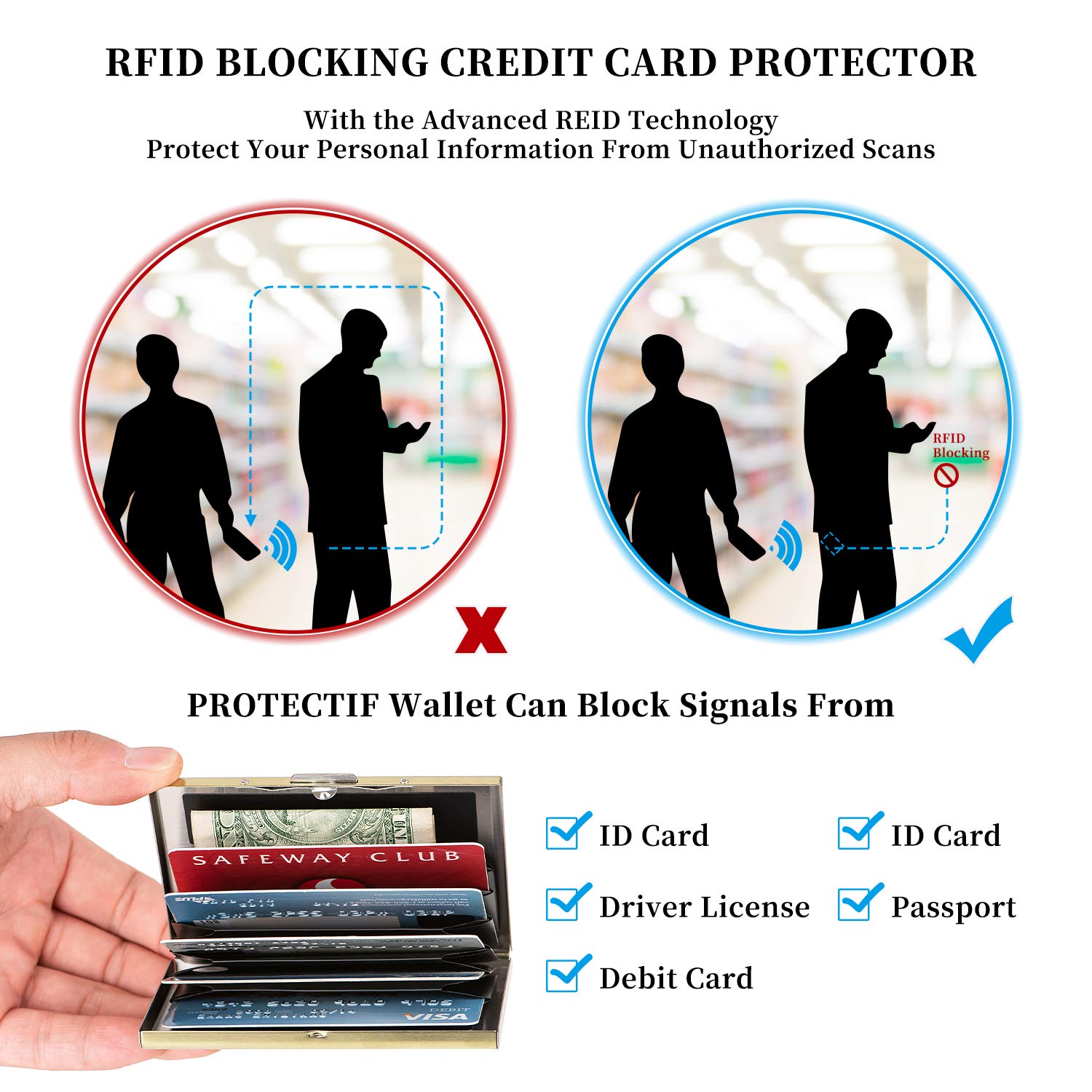 RFID Blocking Credit Card Holder/Protector Card Holder Case,Best Metal/Stainless Steel Travel Slim Wallet/Case for Men & Women