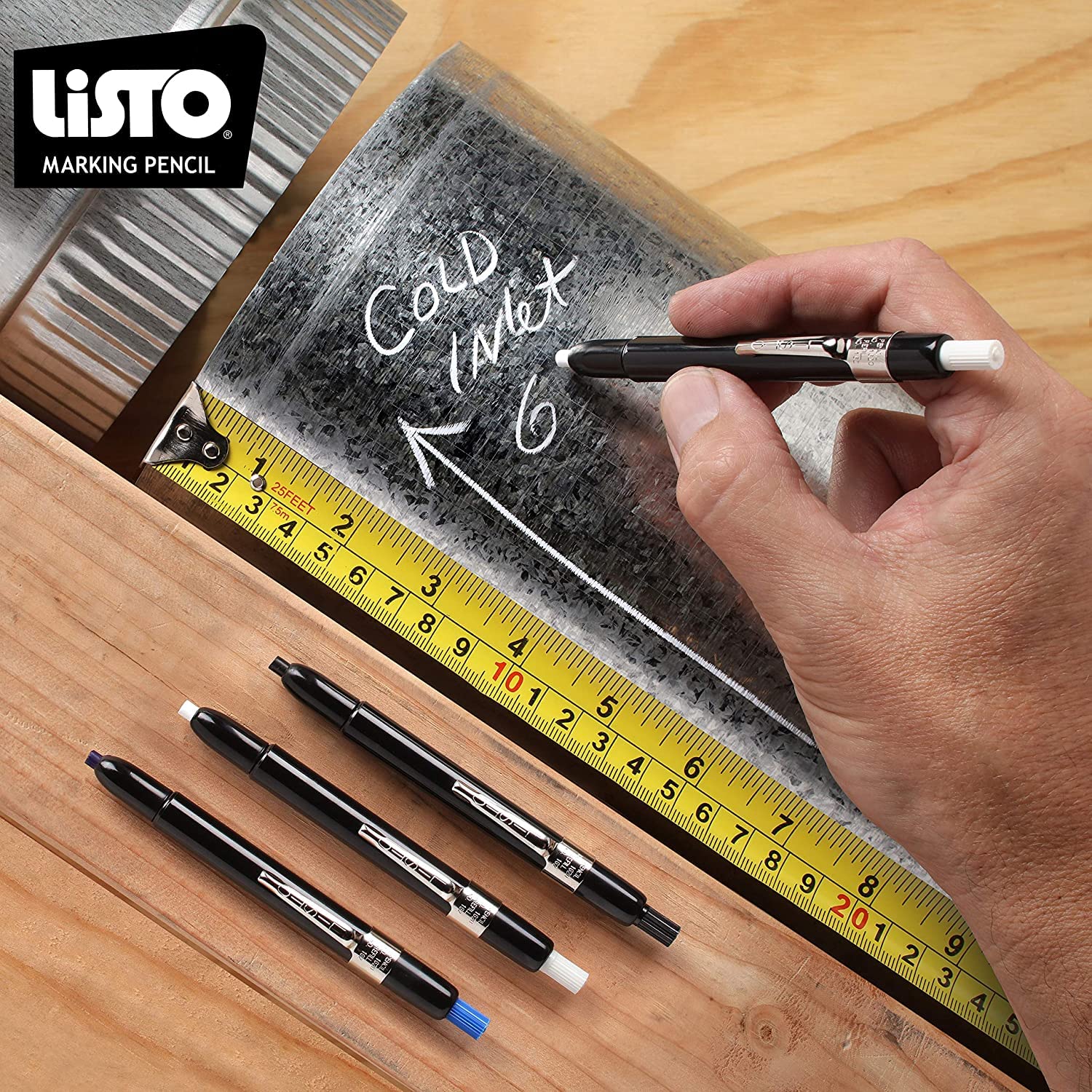 Listo 1620 and 162 Marking Pencils Kit, 12 Pencils, 72 Refill Leads - Orange, Chisel Tip, Firm, Flat End, Ideal for Marking and Writing on Hard Surfaces, Construction Theme, Not Water Resistant
