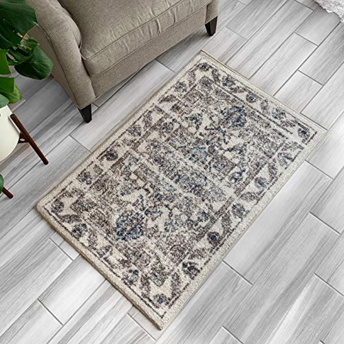 Maples Rugs Distressed Tapestry Vintage Kitchen Rugs Non Skid Accent Area Floor Mat [Made in USA], 2'6 x 3'10, Neutral