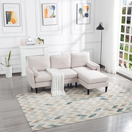 Convertible Modular Sectional Sofa,L-Shaped Reversible Corner Couch with Chaise Lounge and Rubber Wood Legs,Comfy Upholstery 3-Seat w/Toss Pillows for Living Room/Apartment/Office/Compact Space
