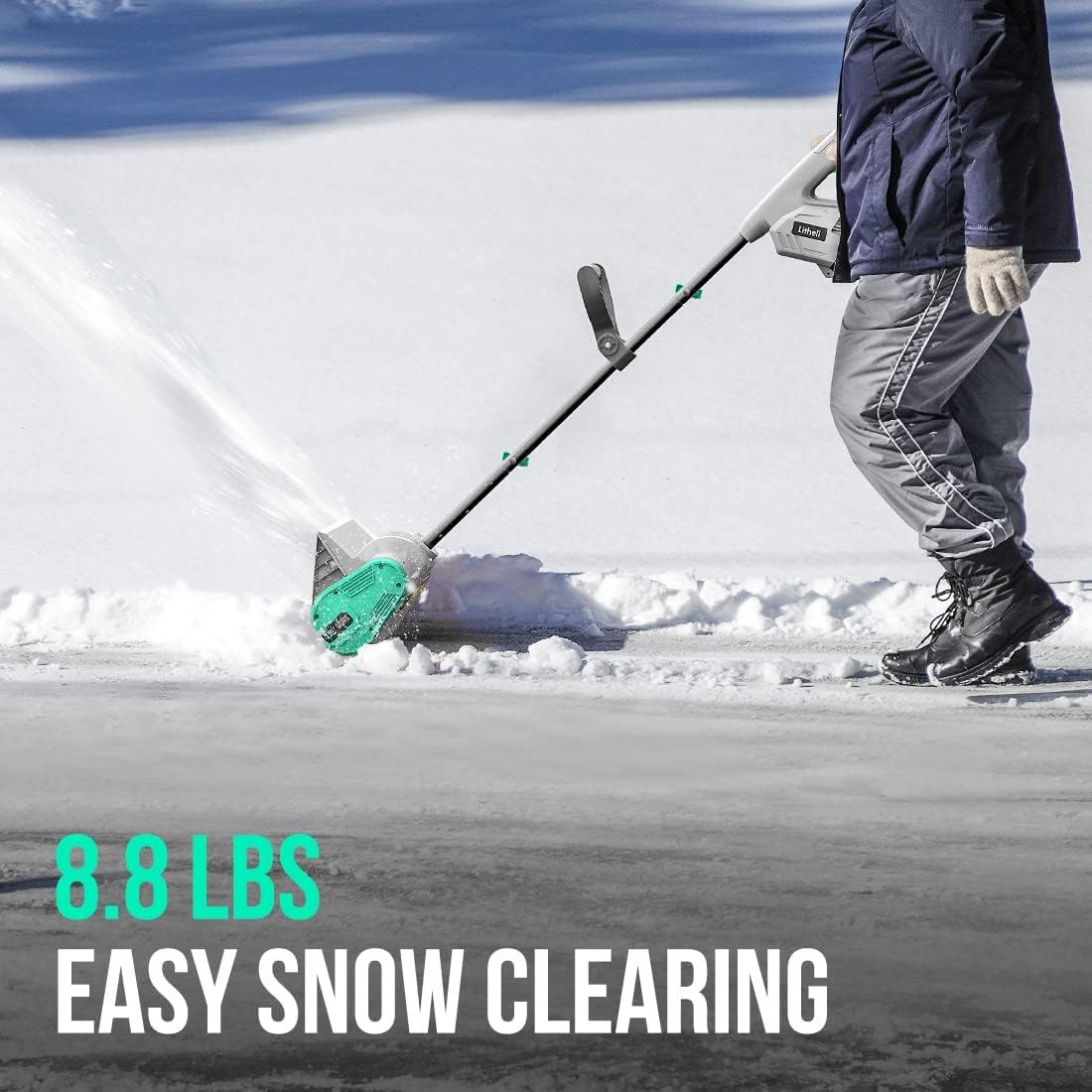 Litheli 20V Cordless Snow Shovel, 12 Inch Electric Snow Thrower with 4000mAh Battery & 2.4A Charger, Auxiliary Handle, Ideal for Driveway, Patio, and Deck Clearing