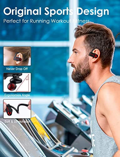 XLEADER Wireless Sports Earbuds Sport3 Pro Bluetooth Earphones with LED Display Charging Case 48H Playtime IPX7 Waterproof Deep Bass Microphone for Running Workout Gym Red