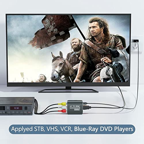 Setuact RCA to HDMI Converter, AV to HDMI Converter for Xbox,PS One,PS2,PS3,N64,Wii,VCR,VHS,STB,Blue-Ray DVD Players,TV, Support 720p,1080p,(with RCA Male Cable and HDMI Cable)