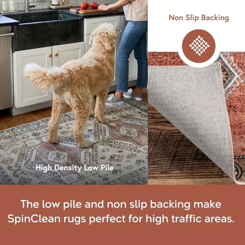 nuLOOM 2' x 3' SpinClean Machine Washable Stain-Resistant Area Rug with Non Slip Backing, Low Profile for Living Room, Bedroom, and Dining Room, Jacquie Peach