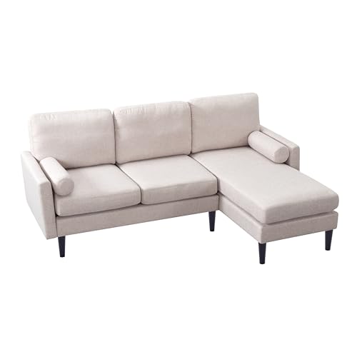 Convertible Modular Sectional Sofa,L-Shaped Reversible Corner Couch with Chaise Lounge and Rubber Wood Legs,Comfy Upholstery 3-Seat w/Toss Pillows for Living Room/Apartment/Office/Compact Space