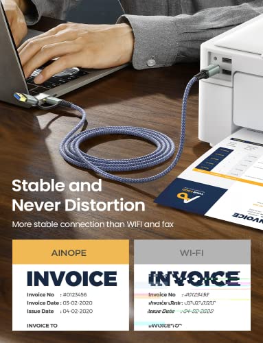 AINOPE Printer Cable, [2-in-1] USB Printer Cable High-Speed [Plug and Play] Nylon Braided [Never Rupture] USB B to USB C Printer Cord for MacBook Pro/Air, HP Canon Dell Epson Brother
