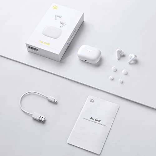GQ ONE Noise Cancelling Wireless Earbuds, in-Ear Headphones, Touch Control, Bluetooth 5.3 IP55 Waterproof, Wireless Charging, Built Triple Mic, 35H Playtime, for iPhone & Android Sweat Resistant White