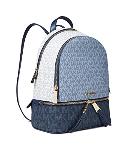 Michael Kors Women's Rhea Zip Medium Backpack, Navy/White/Light Blue, OneSize