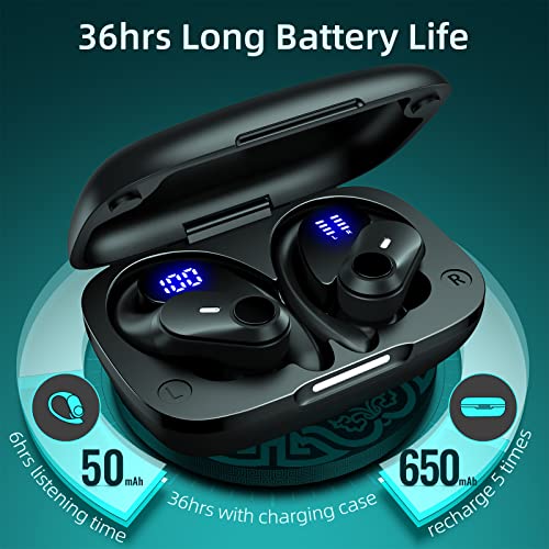 for Google Pixel 6 Pro Wireless Earbuds Bluetooth Headphones, Over Ear Waterproof with Microphone LED Display for Sports Running Workout - Black