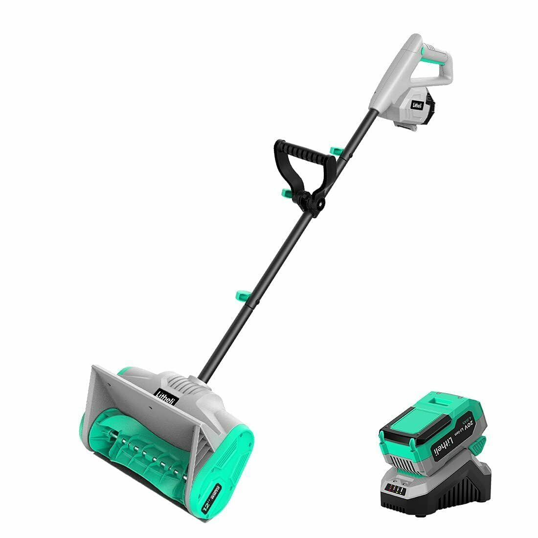 Litheli 20V Cordless Snow Shovel, 12 Inch Electric Snow Thrower with 4000mAh Battery & 2.4A Charger, Auxiliary Handle, Ideal for Driveway, Patio, and Deck Clearing