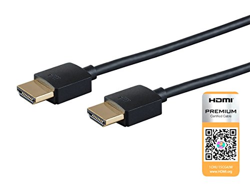 Monoprice High Speed HDMI Cable - 2 Feet - Black| Certified Premium, 4K@60Hz, HDR, 18Gbps, 36AWG, YUV, 4:4:4 - Ultra Slim Series (124183)