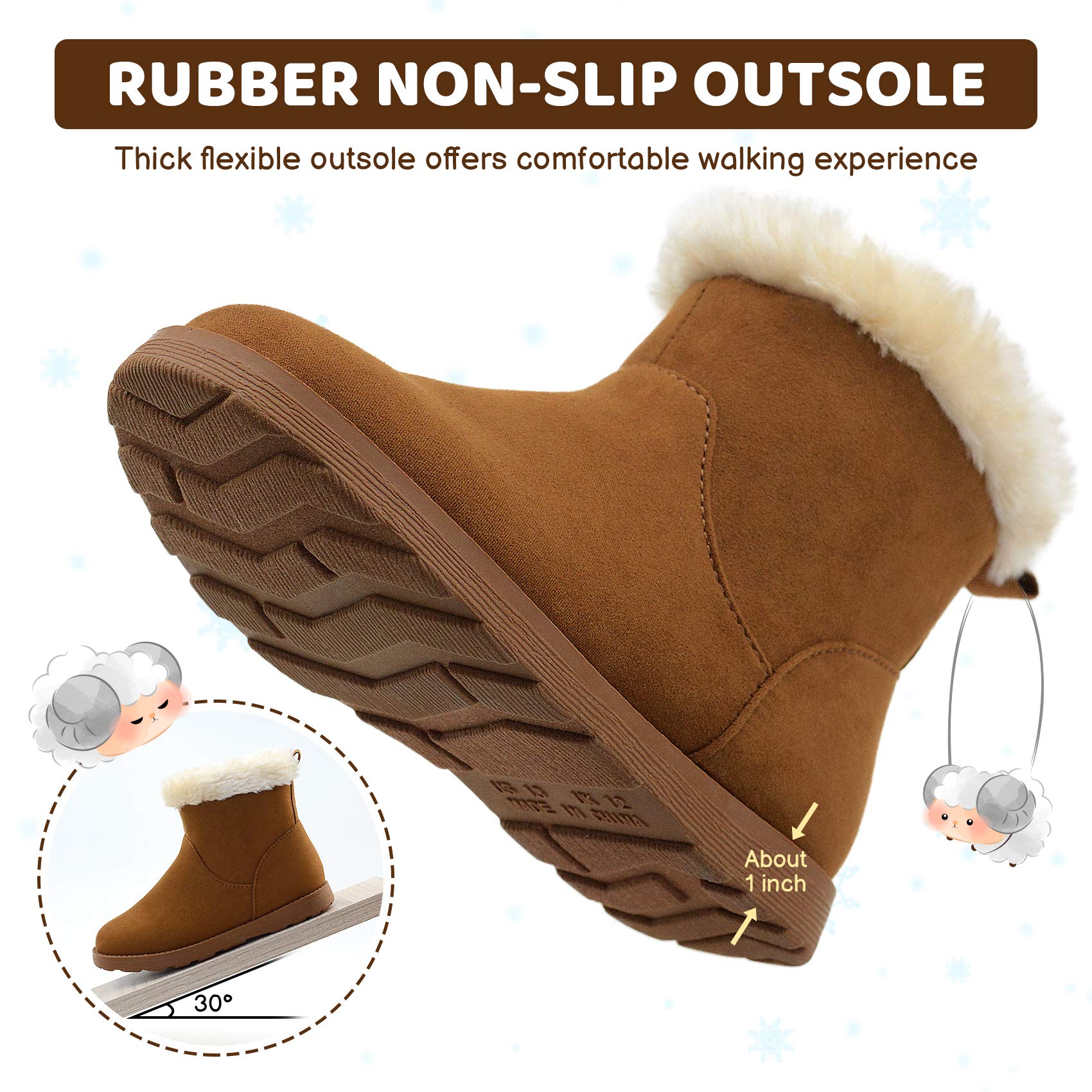 Girls Fuzzy Warm Winter Short Boots with Furry Faux Fur Lining Brown Size Big Kids US 1
