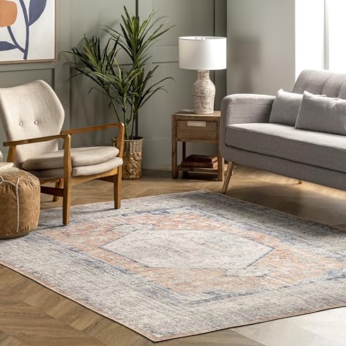 nuLOOM 2' x 3' SpinClean Machine Washable Stain-Resistant Area Rug with Non Slip Backing, Low Profile for Living Room, Bedroom, and Dining Room, Jacquie Peach