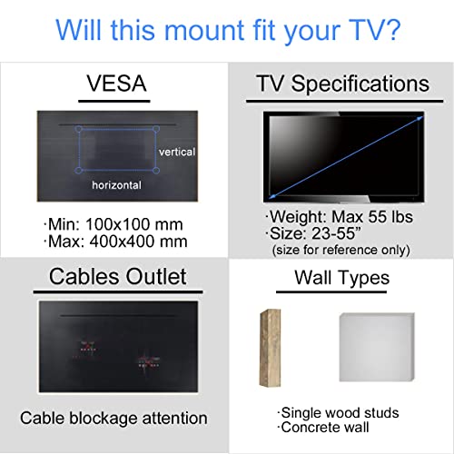 Suptek TV Wall Mount Swivel and Tilt Full Motion for Most 23 to 55 inch TV Mount up to 55lbs max VESA 400x400mm (A1+)